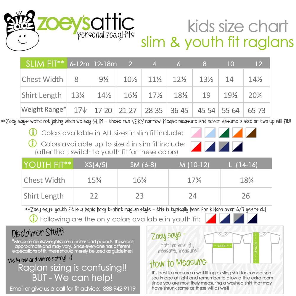 Size Charts - Zoey's Attic Personalized Gifts